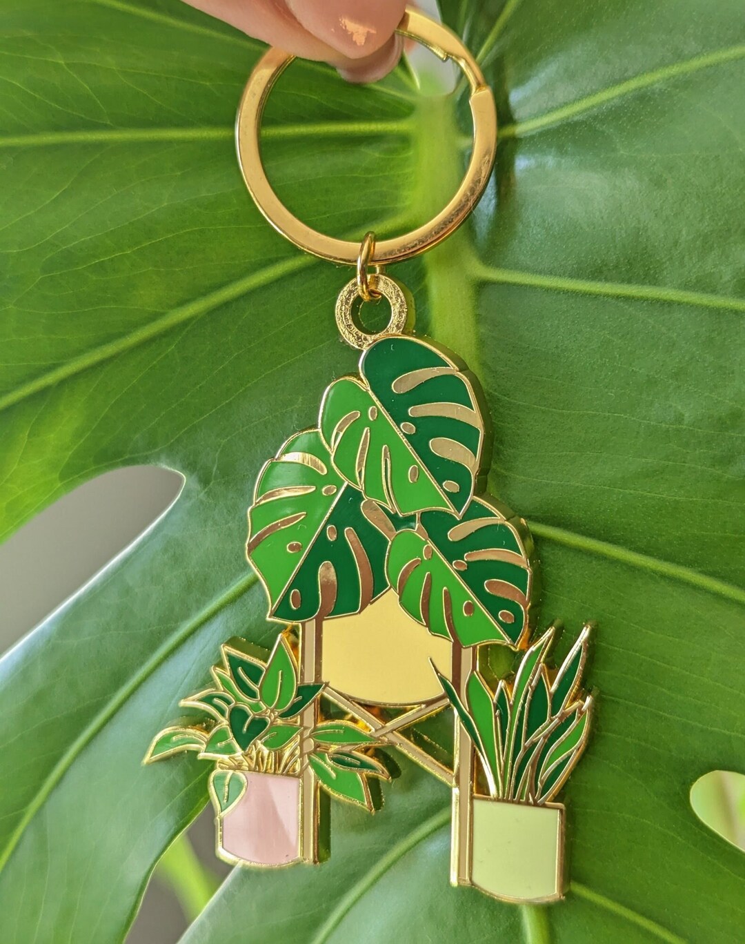 Plant Keychain Cute Plant Keychain Gold Enamel Plant Keychain Plant ...