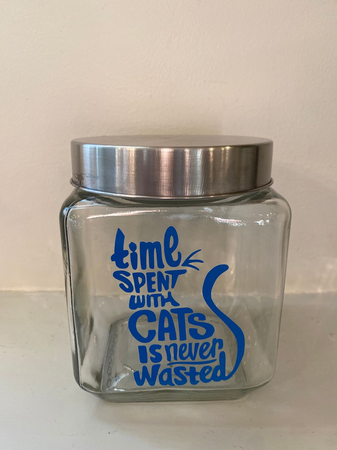Glass Cat Treat Container, Easy Open, Treat Storage, Time Spent With ...