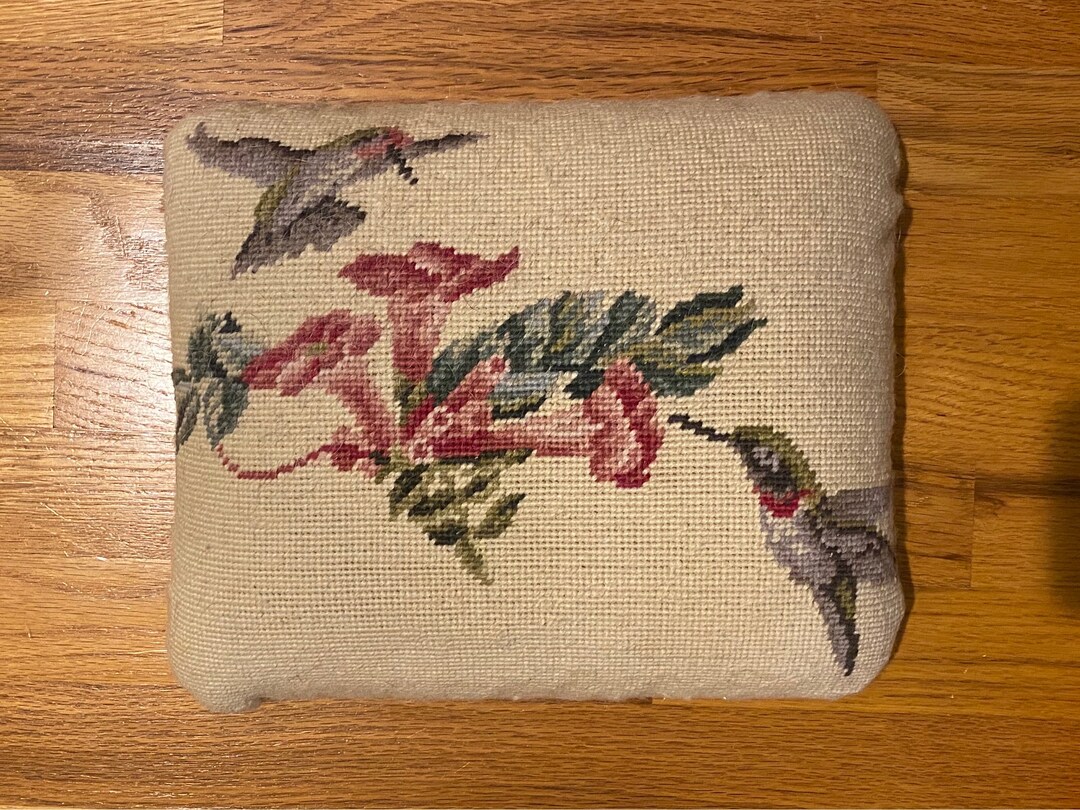 Hummingbird Needlepoint, Footstool Top, Wool, Wood Frame, Ready for ...