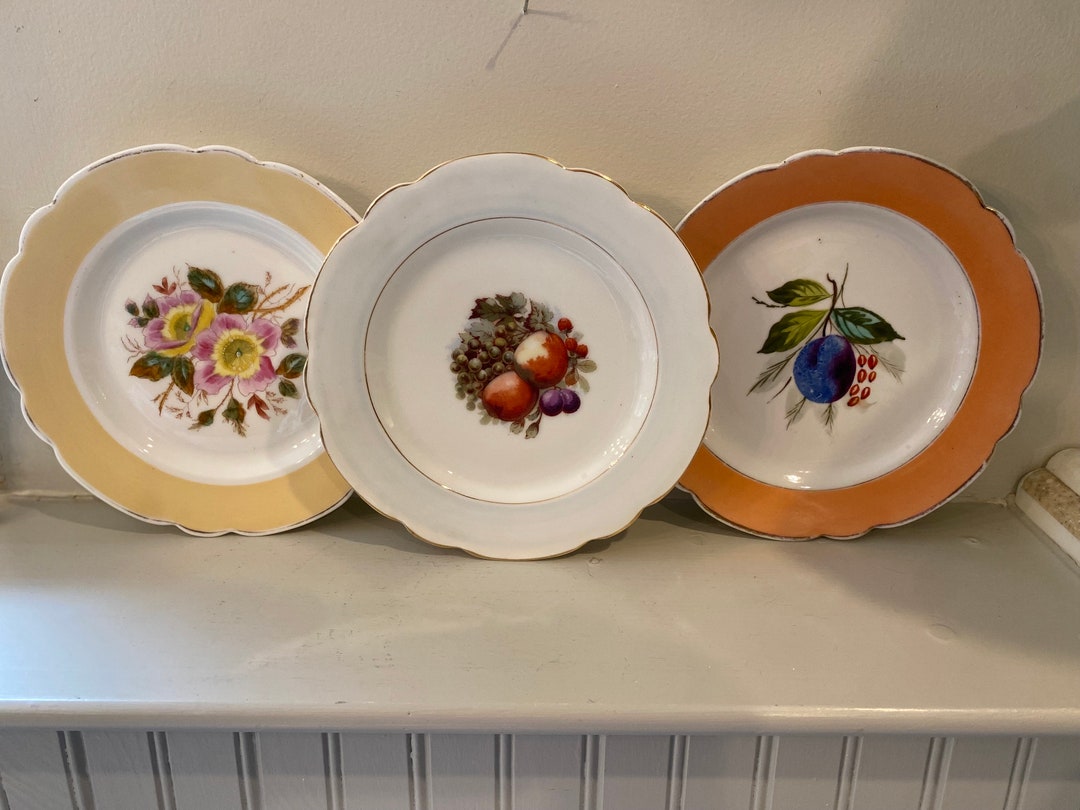 Pastel Trio of Decorative Vintage Plates, Soft Yellow, Peach and White ...