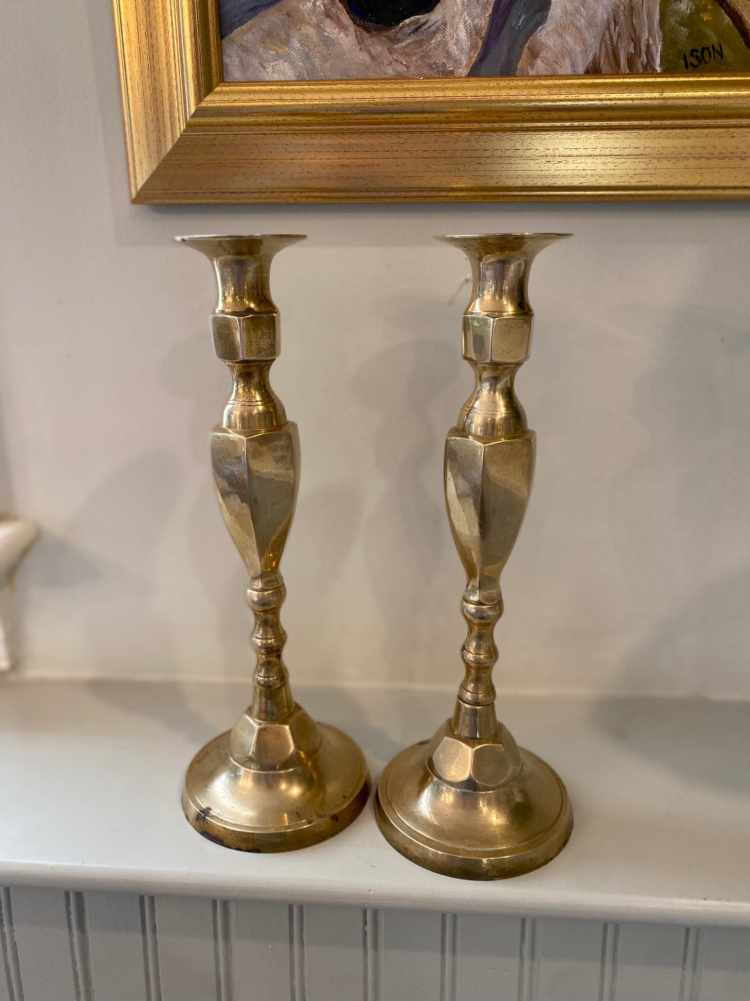 Tall Brass Candlestick Holders, Vintage Brass, Made in India, 11.25 ...