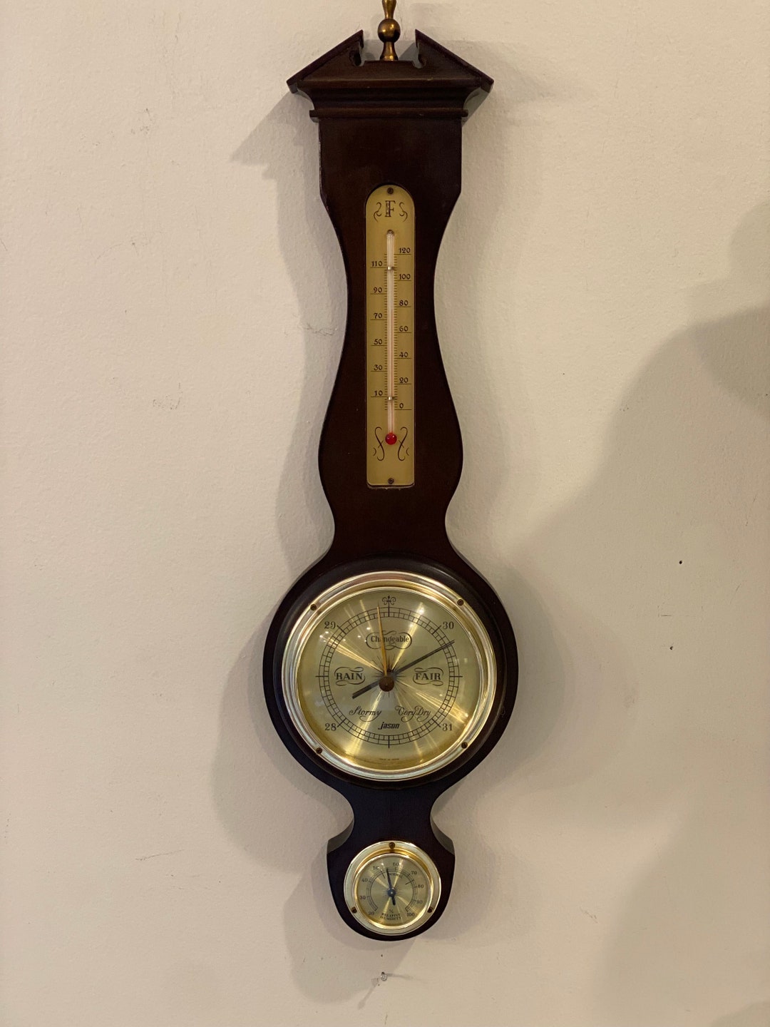 Vintage Hanging Weather Station, Banjo Shape, Temperature Gauge ...