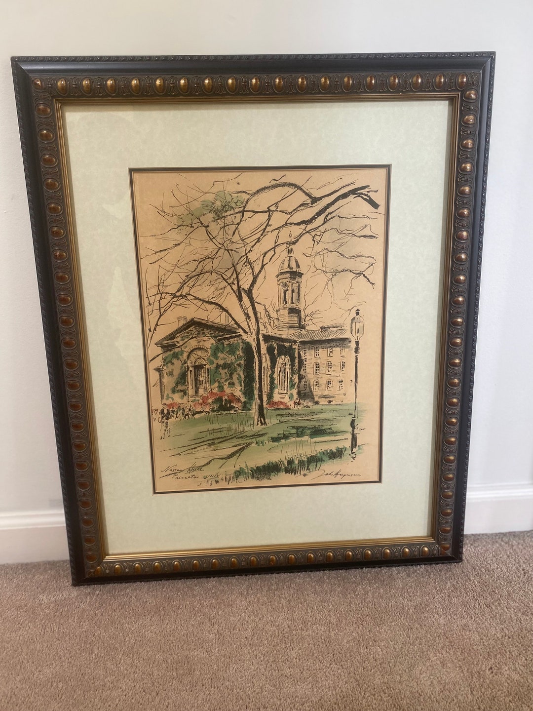 Vintage Princeton Lithograph, Hand Colored, the Yard by John Hayman ...