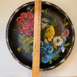 Mexican Batea Bowl, Wooden, Hand Painted Florals on Black Background ...