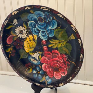 Mexican Batea Bowl, Wooden, Hand Painted Florals on Black Background ...