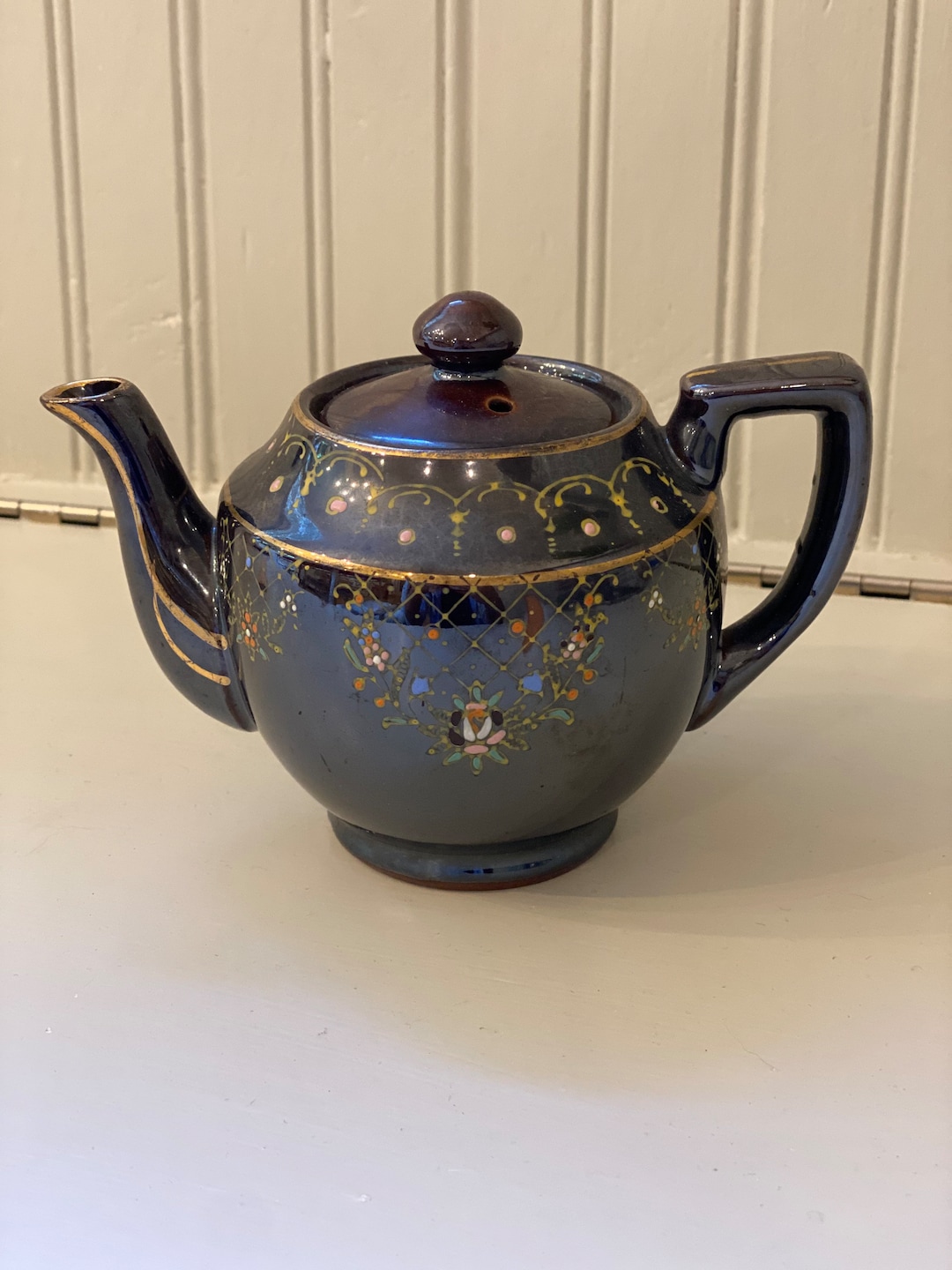 Vintage JAPANESE Moriage Teapot, Small, Metallic Brown and Blue - Etsy