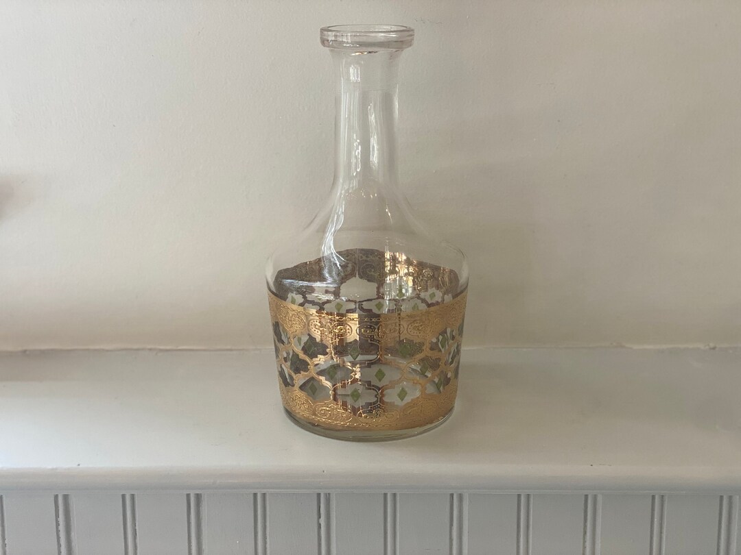 MCM Culver Glass Decanter Valencia Green and Gold - Etsy