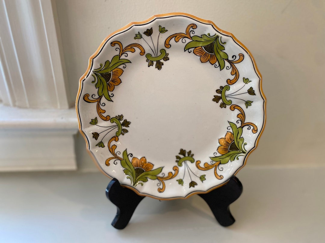 Italian Decorative Plate, Hand Painted, Glazed Ceramic, Green and ...