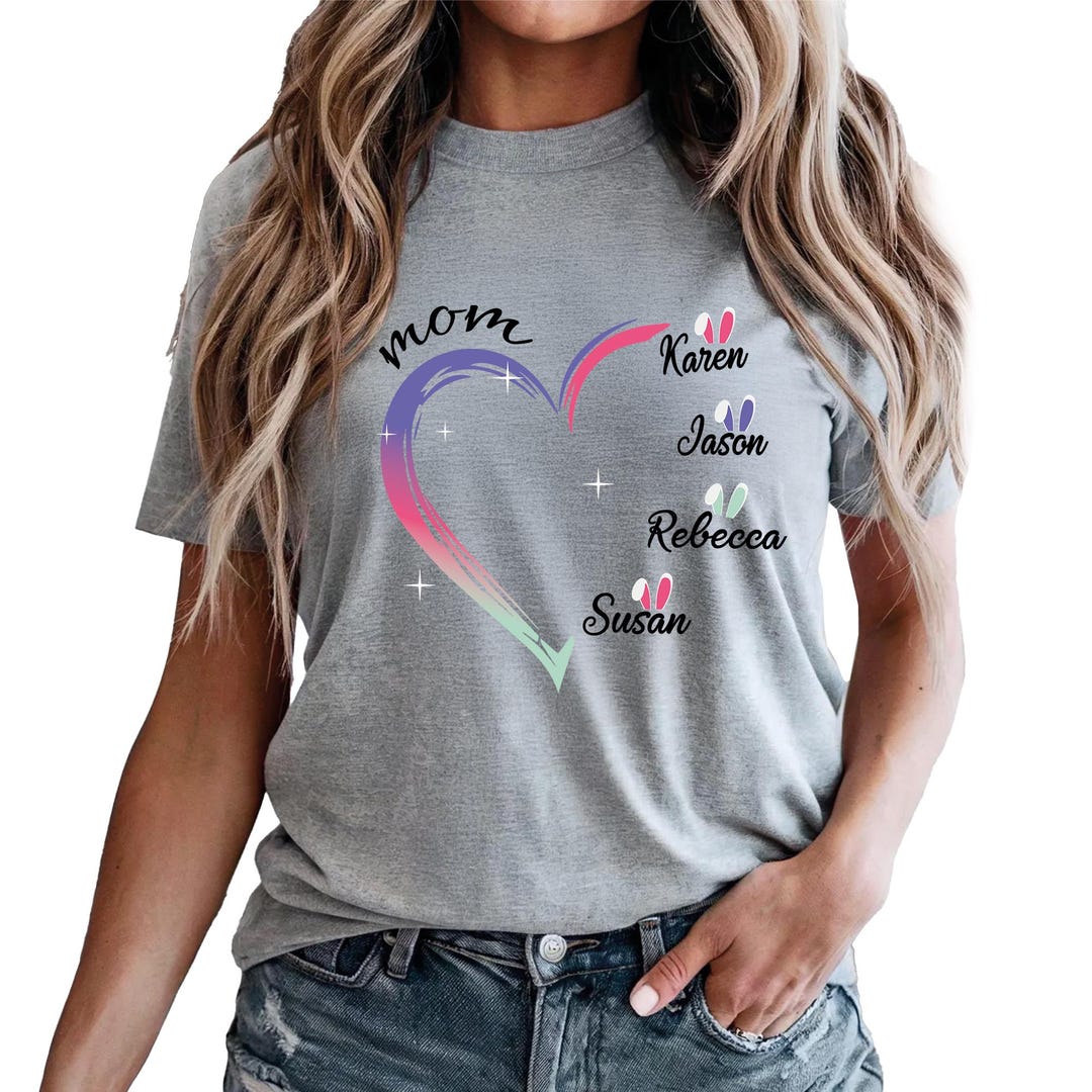Custom Mom Heart Shirt With Kids Names, Personalized Heart Mothers Day ...