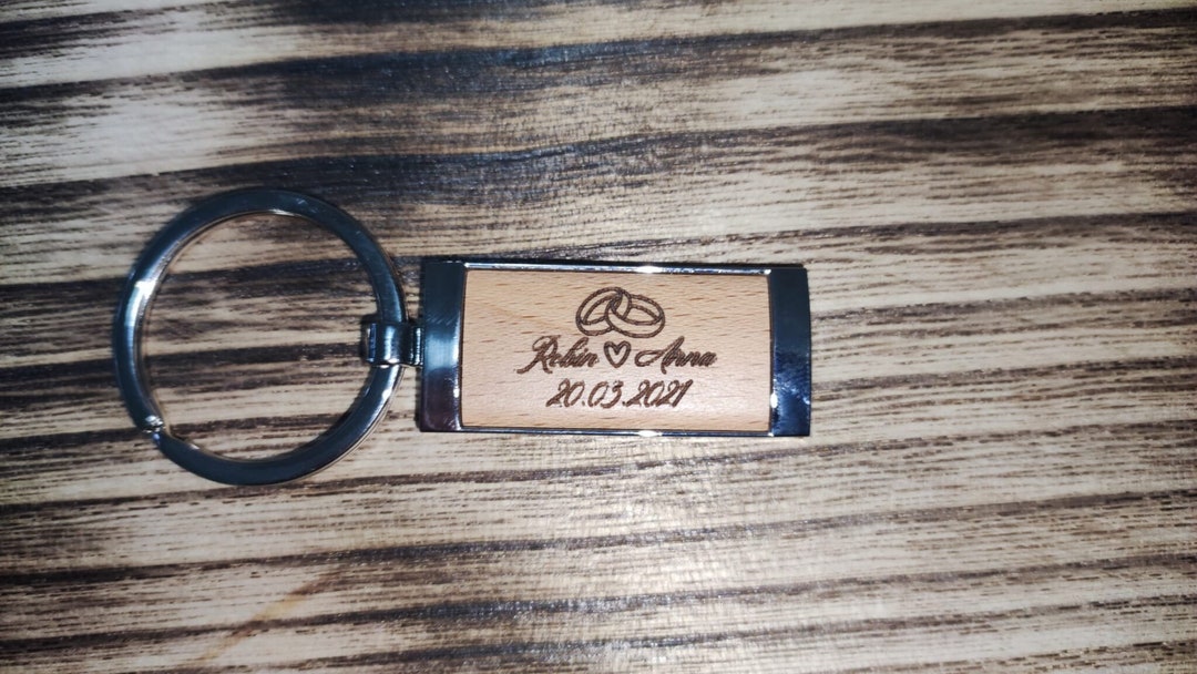 Key Ring Personalized With Square Key Ring Made of Wood and Zinc Alloy ...