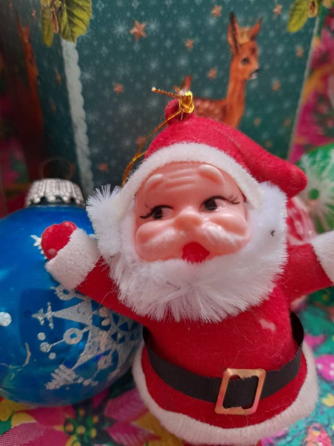 Vintage 1970's-1980's Flocked Santa Claus/father Christmas - Etsy UK