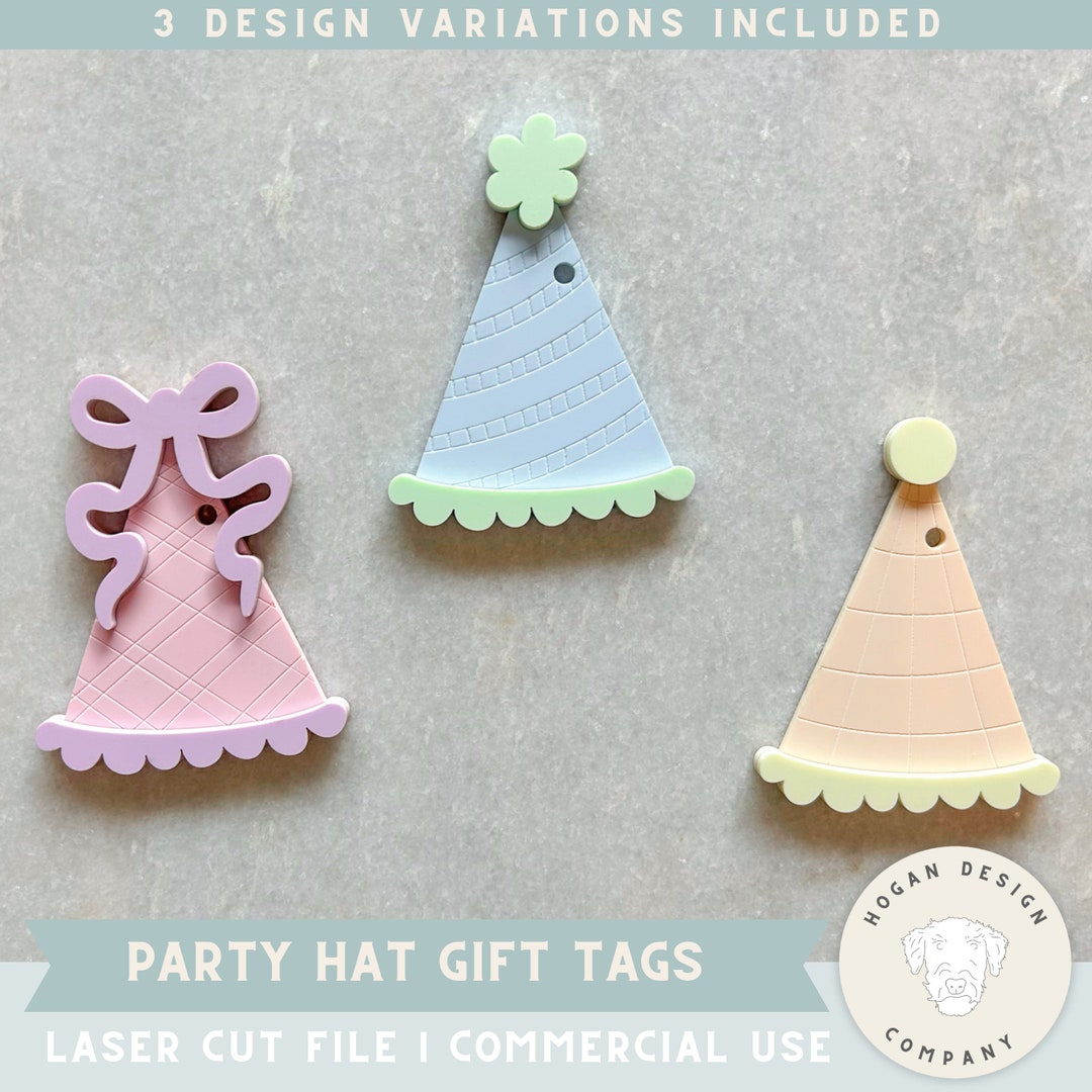 Party Hat Gift Tags SVG Laser File Cut Digital File Glowforge ...