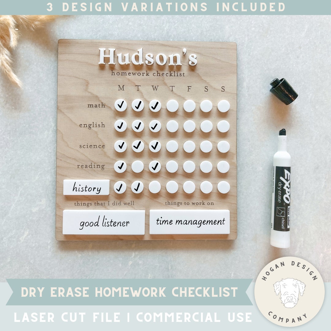 Dry Erase Homework Checklist Sign SVG Laser File Cut Digital File | Dry ...