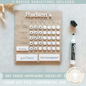 Dry Erase Homework Checklist Sign SVG Laser File Cut Digital File | Dry ...