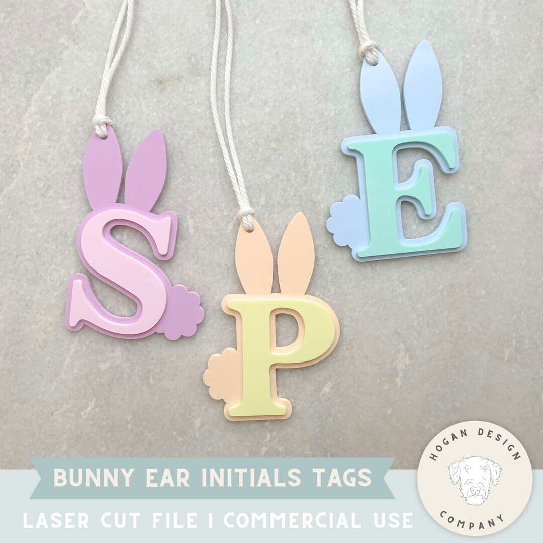 Bunny Ear Initials Easter Basket Gift Tags SVG Laser File Cut Digital ...