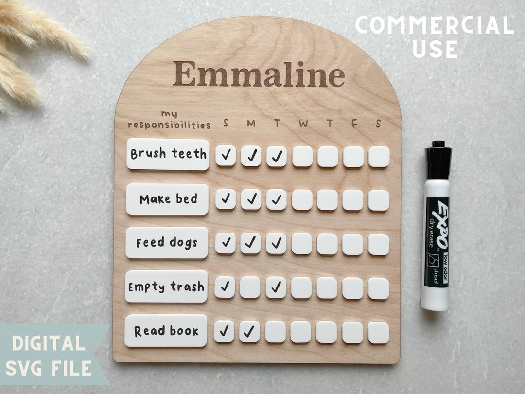 Weekly Responsibilities Dry Erase Sign SVG Laser File Cut Digital File ...