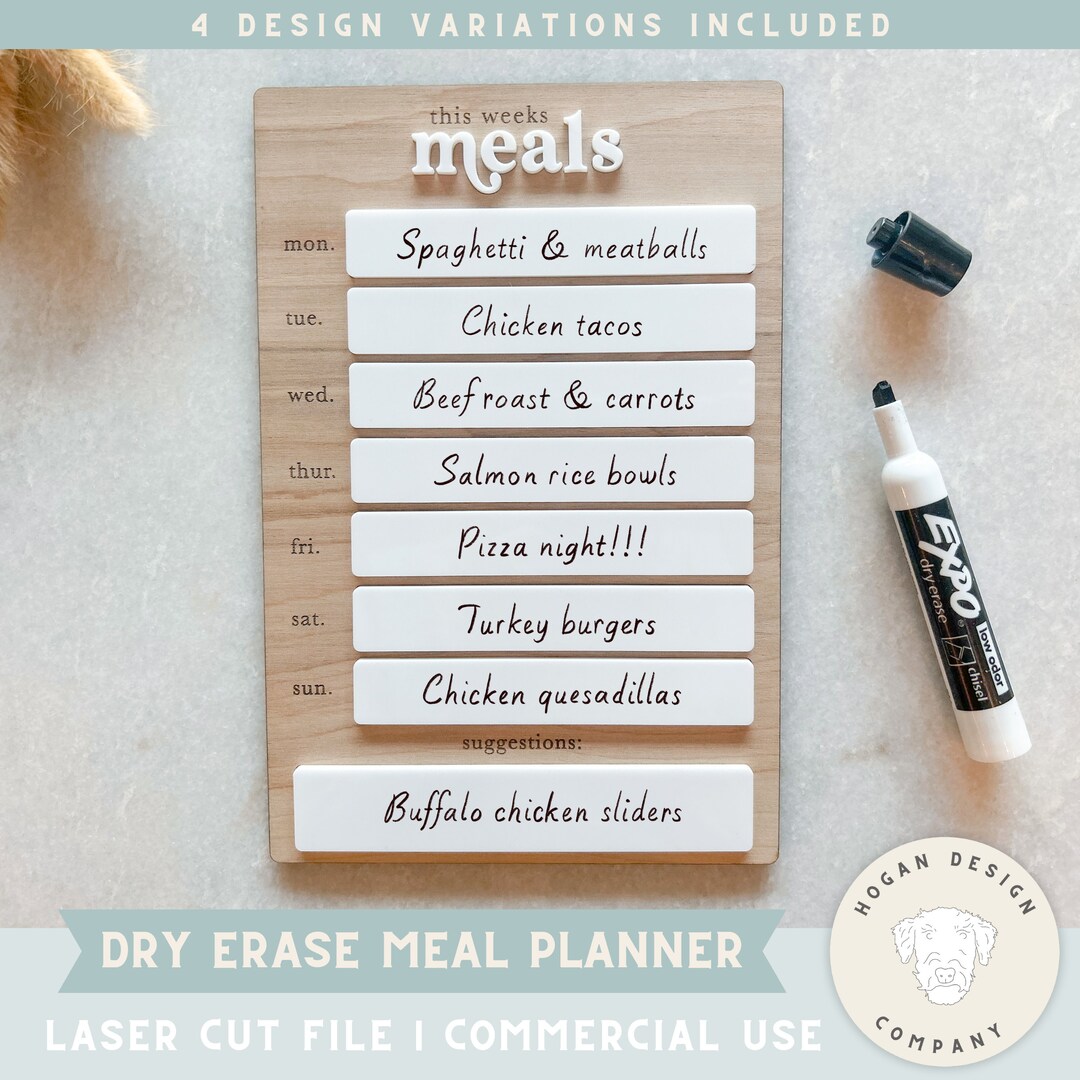 Meal Planner Dry Erase Sign SVG Laser File Cut Digital File for ...