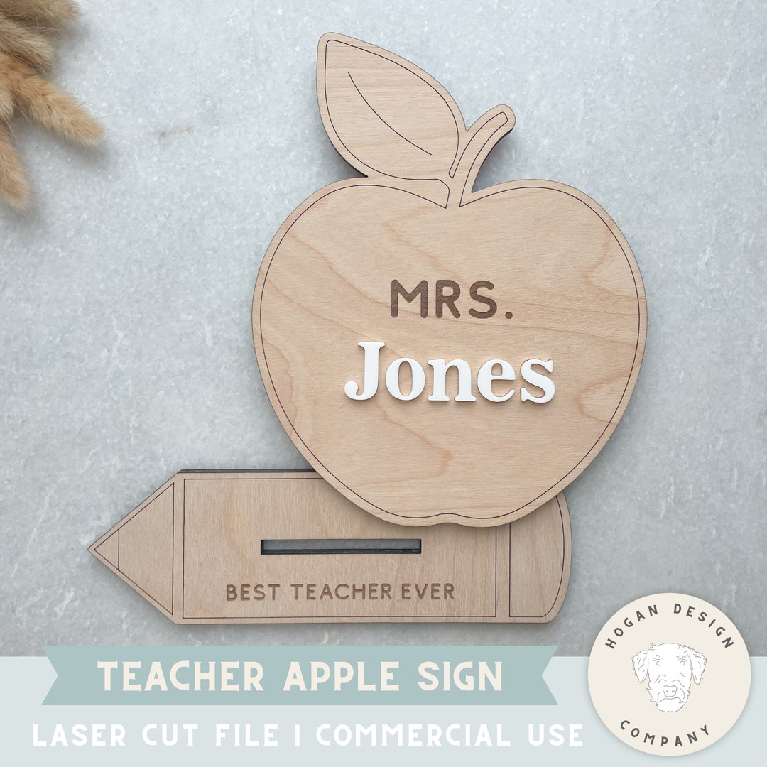 Teacher Apple Sign SVG Laser File Cut Digital File for Glowforge ...