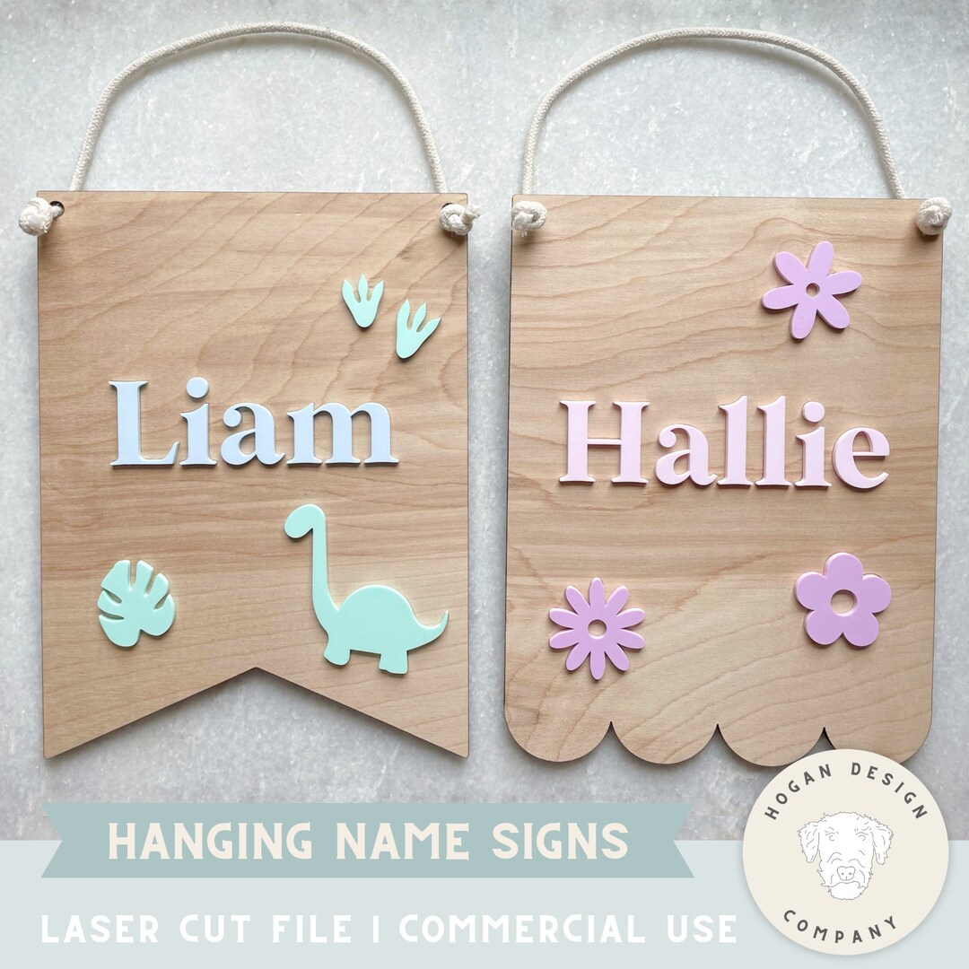 Hanging Name Sign SVG Laser File Cut Digital File for Glowforge | Door ...