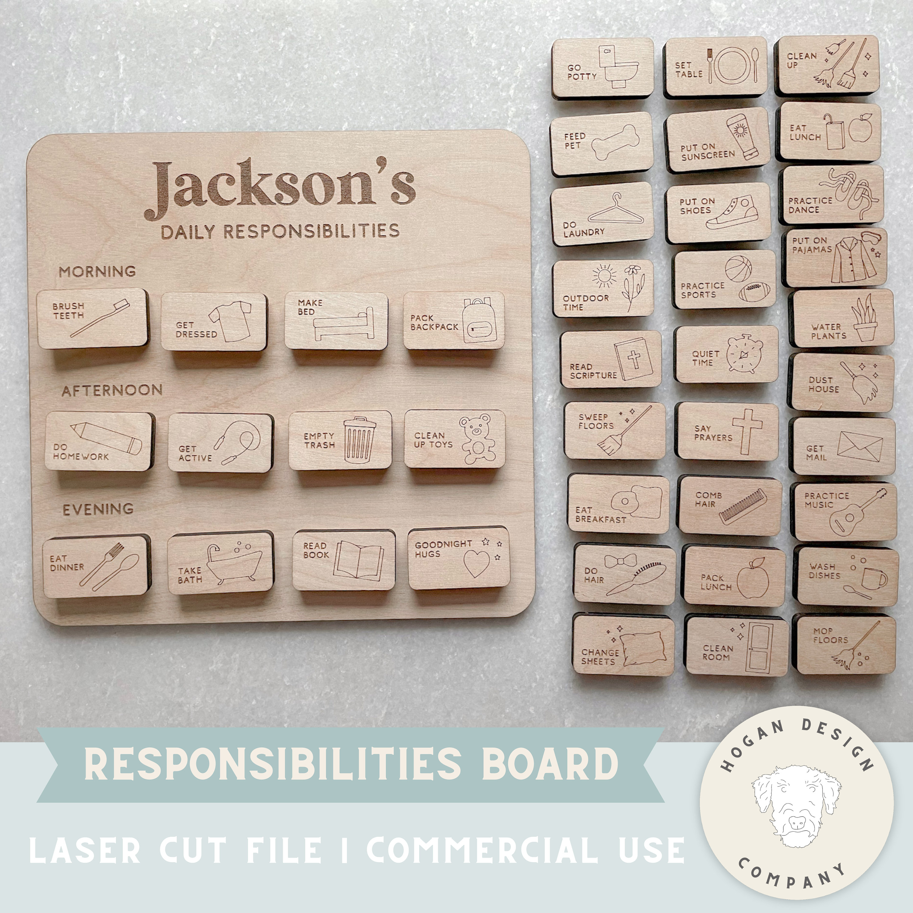 Responsibilities Board SVG Laser File Cut Digital File for Glowforge ...