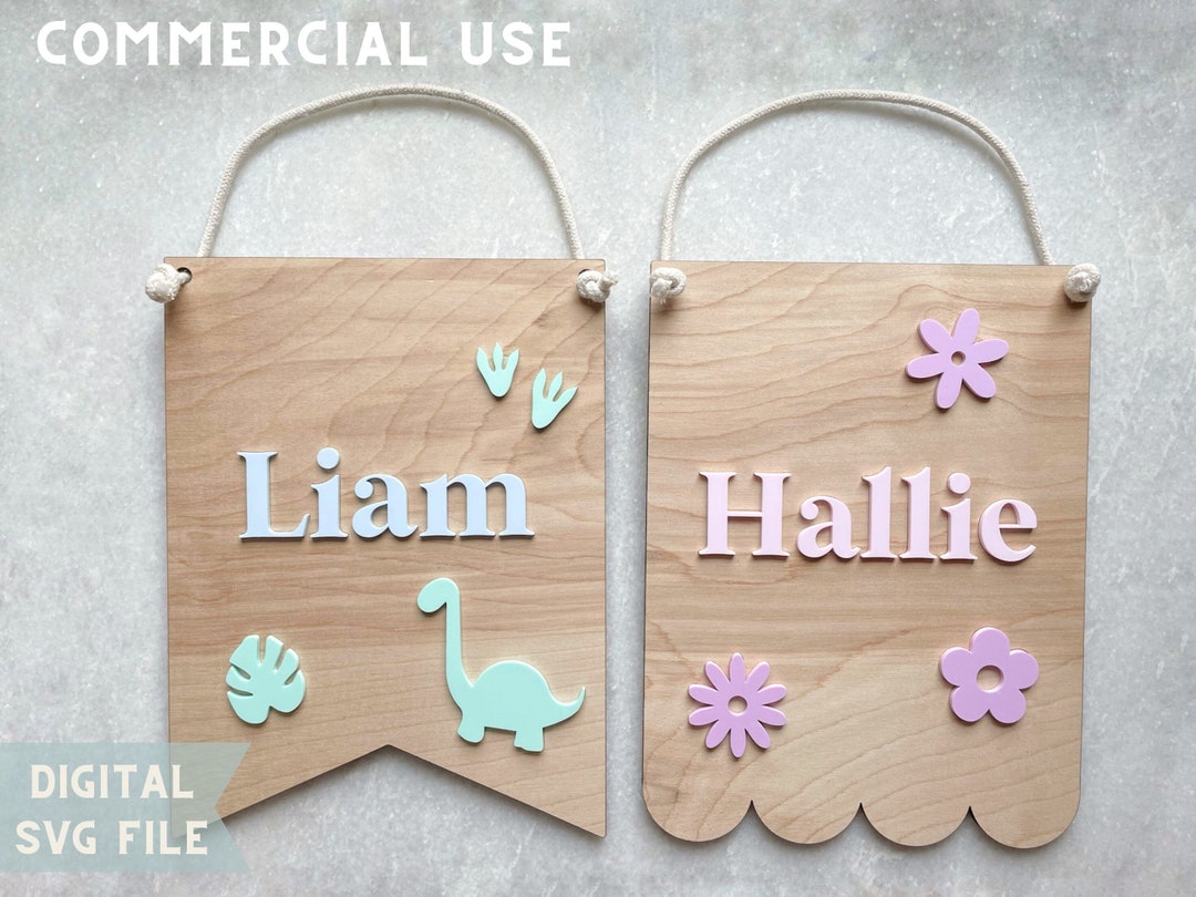 Hanging Name Sign SVG Laser File Cut Digital File for Glowforge Door ...