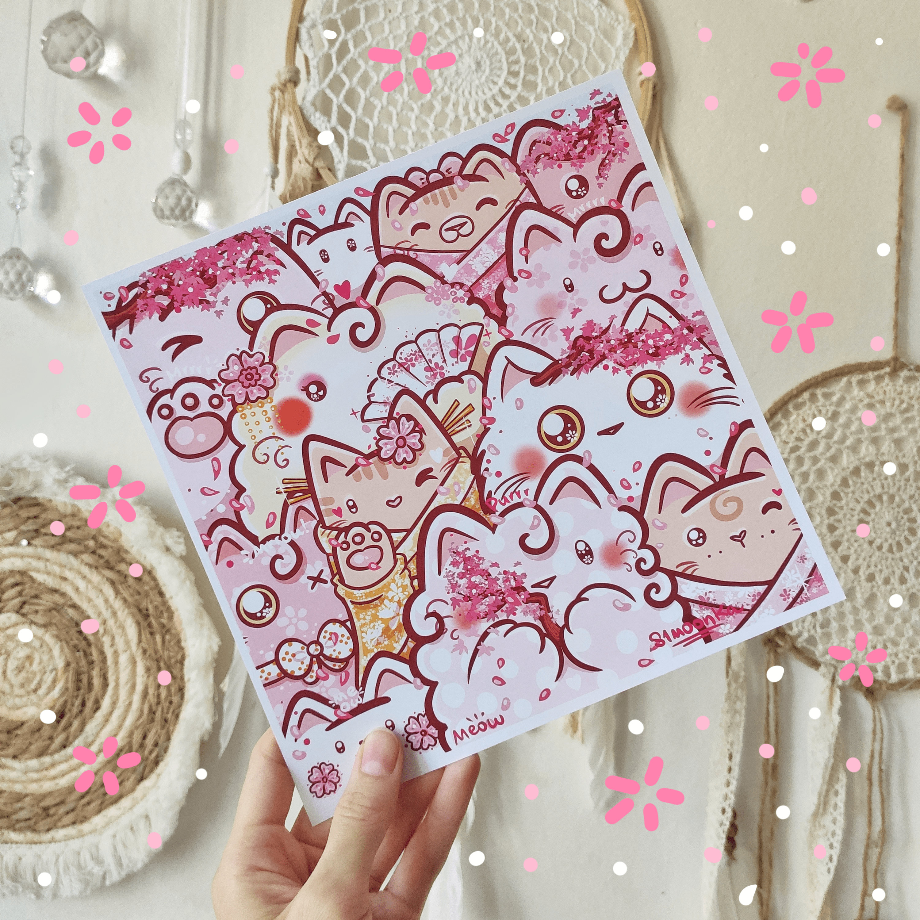 Bunch of Sakura Cats Art Print Cute Art Prints Cat - Etsy