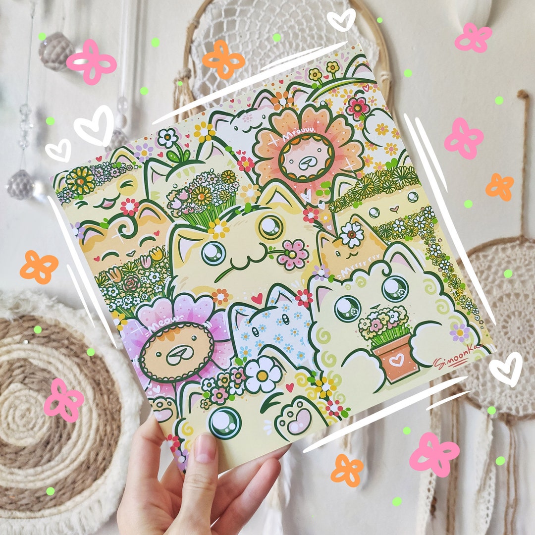 Bunch of Flower Cats Art Print | Cute Art Prints | Cat Illustration ...
