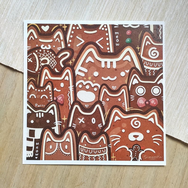 Bunch of Gingerbread Cats Art Print Cute Art Prints Cat - Etsy