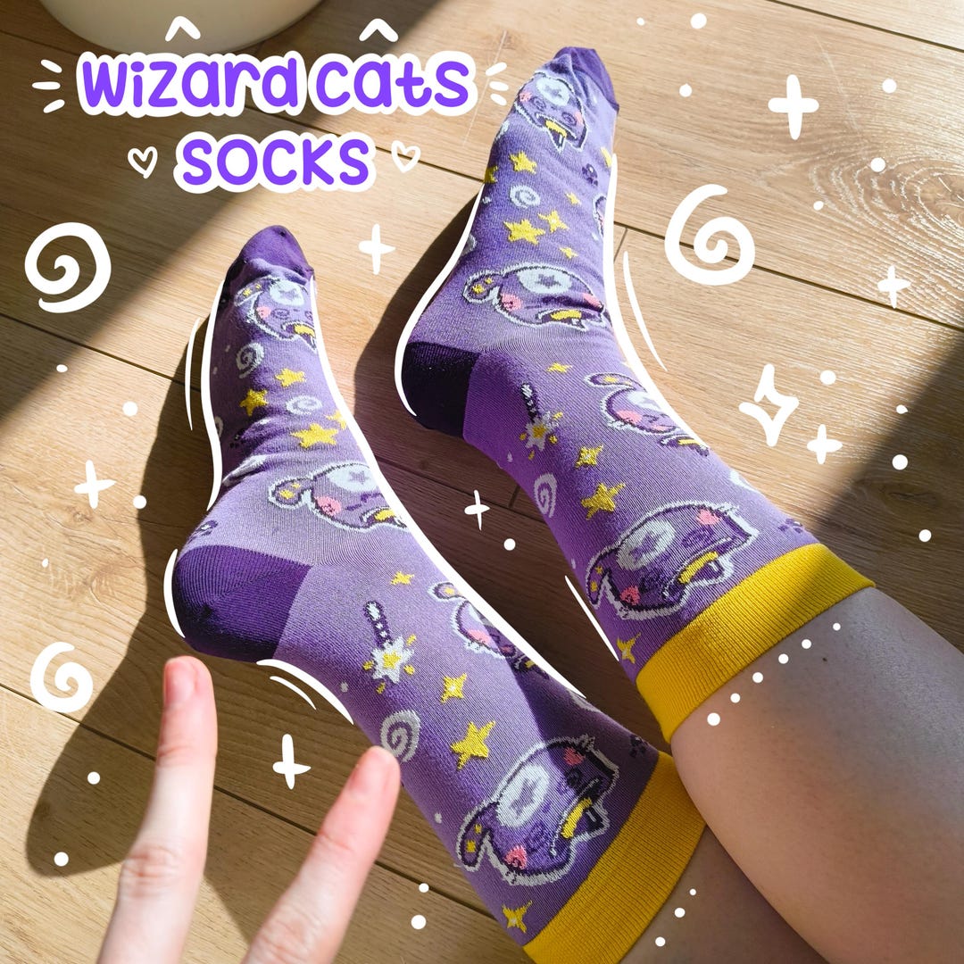 Wizard Cat SOCKS | Cute Art Socks | Cat Lovers | Cute Cat Socks ...