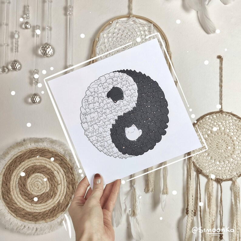 Bunch of Yin and Yang Cats Art Print Cute Art Prints Cat - Etsy