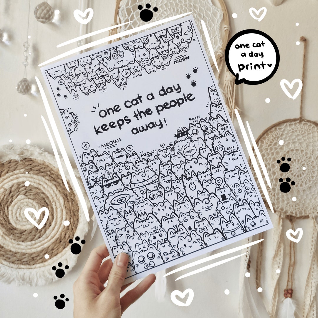 One Cat a Day Keeps the People Away A4 Art Print | Cute Art Prints ...