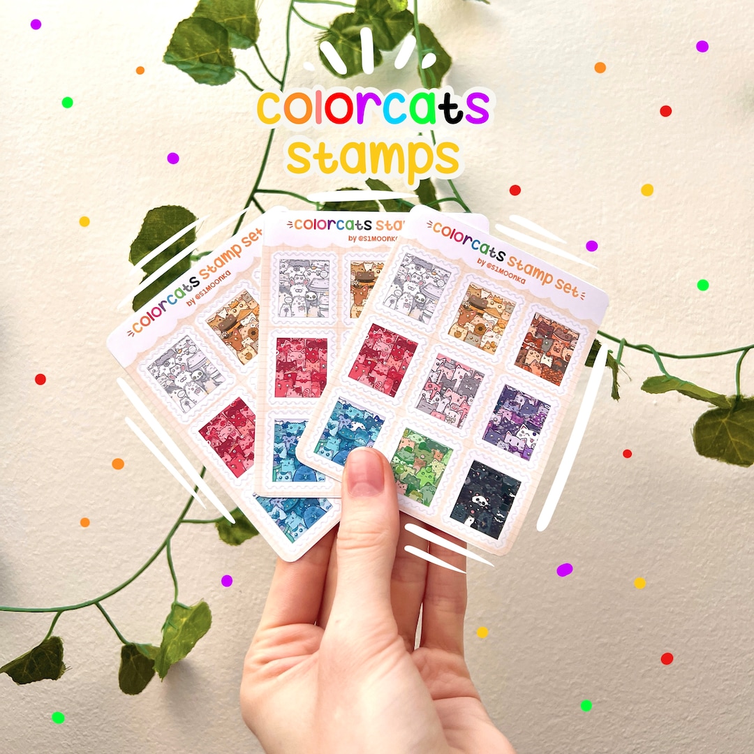 Colorcats Stamp Set Mini Sticker Sheet | Cute Stickers | Colourful ...
