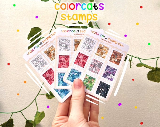 Colorcats Stamp Set Mini Sticker Sheet Cute Stickers Colourful Cat ...