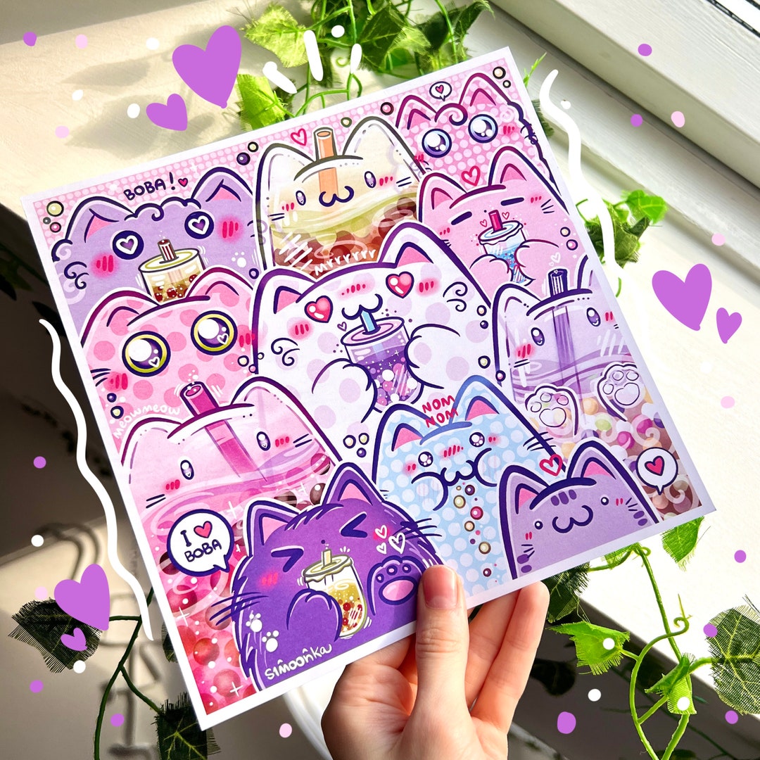 Kawaii Boba Cats Art Print: Bubble Tea Illustration - Etsy