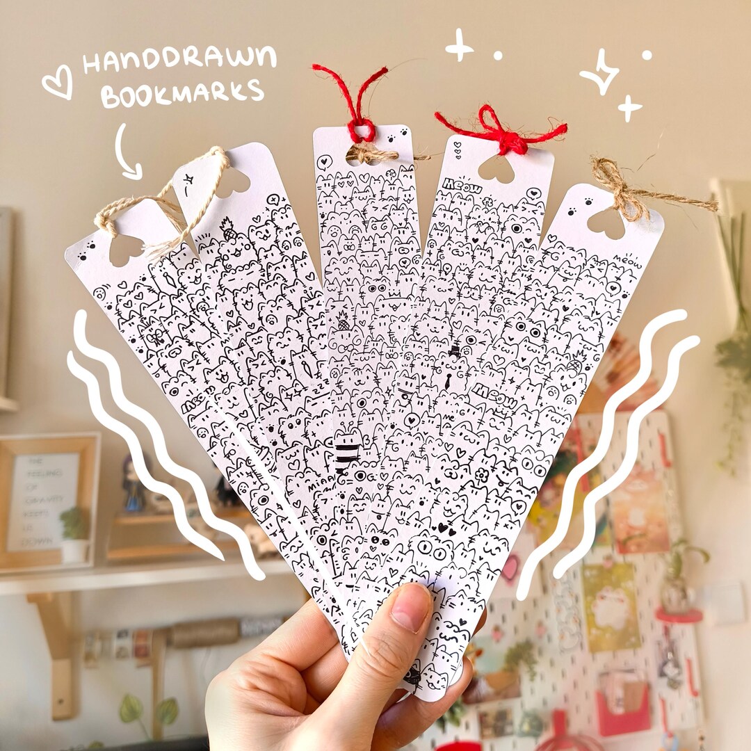 Handdrawn Cat Doodle Bookmark: Custom Paper Bookmark - Etsy