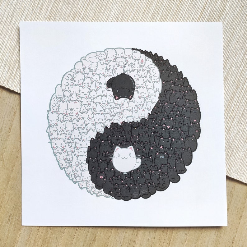 Bunch of Yin and Yang Cats Art Print Cute Art Prints Cat - Etsy