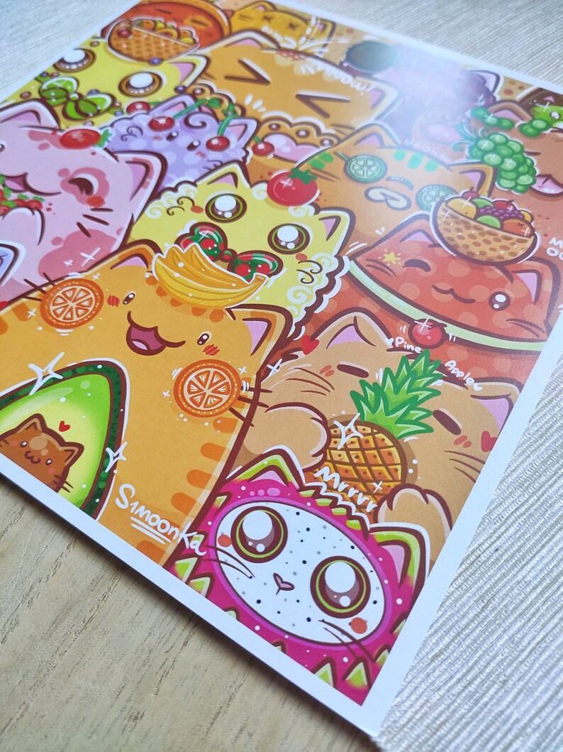 Bunch of Fruit Cats Art Print | Cute Art Prints | Cat Illustration ...