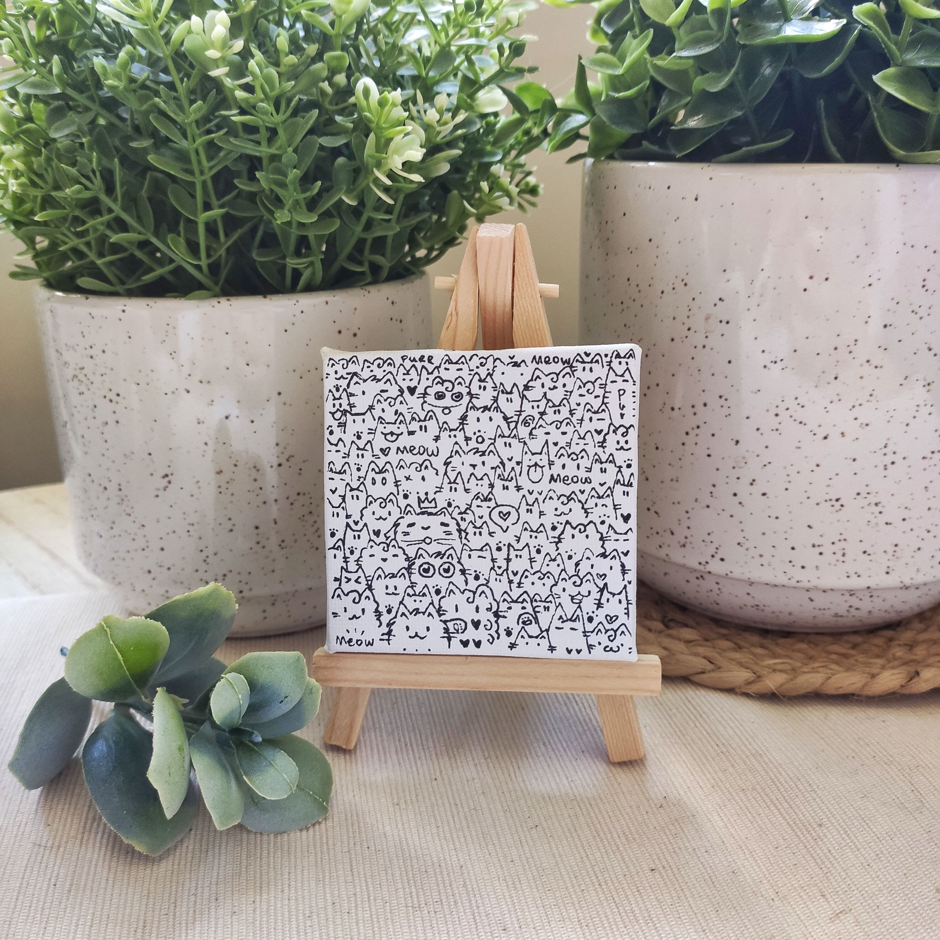 Tiny CANVACATS on a Stand Mini Canvas Drawing Cute Cat - Etsy