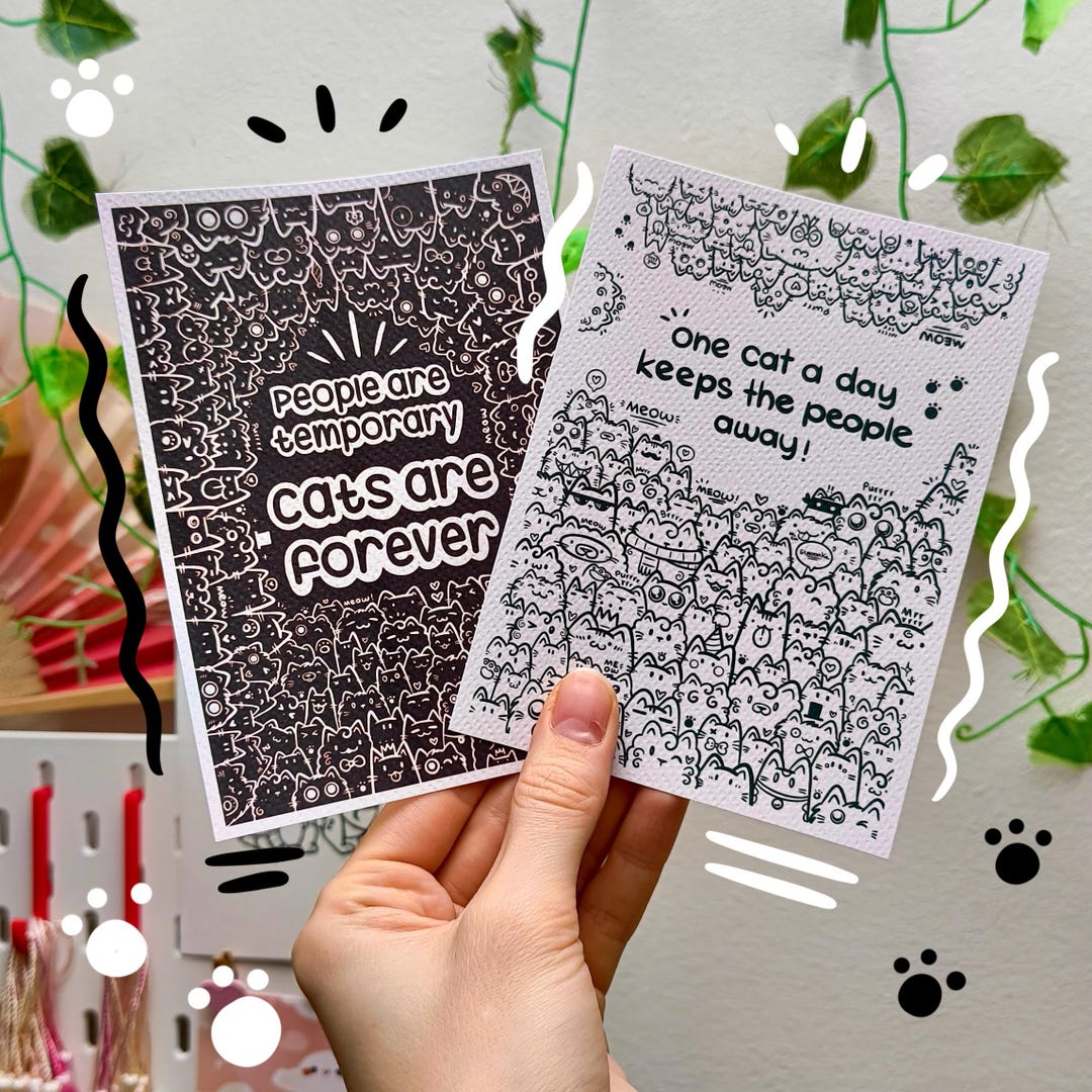 Black&white Cat Postcard Set | Bnw Art | Postcards | A5 | Cute Art ...