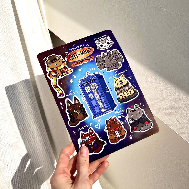 Doctor Who Cat Fandom Sticker Sheet: Kawaii Whovian Art - Etsy