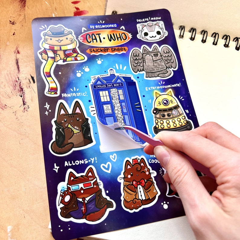 Doctor Who Cat Fandom Sticker Sheet: Kawaii Whovian Art - Etsy
