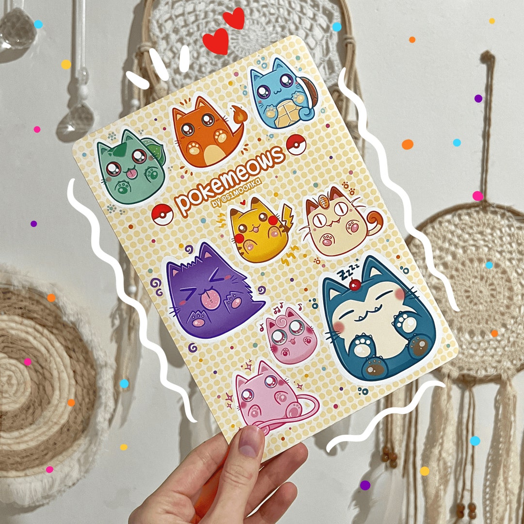 POKEMEOWS Sticker Sheet Pokemon Kawaii Stickers Cute Cat Sticker Set ...