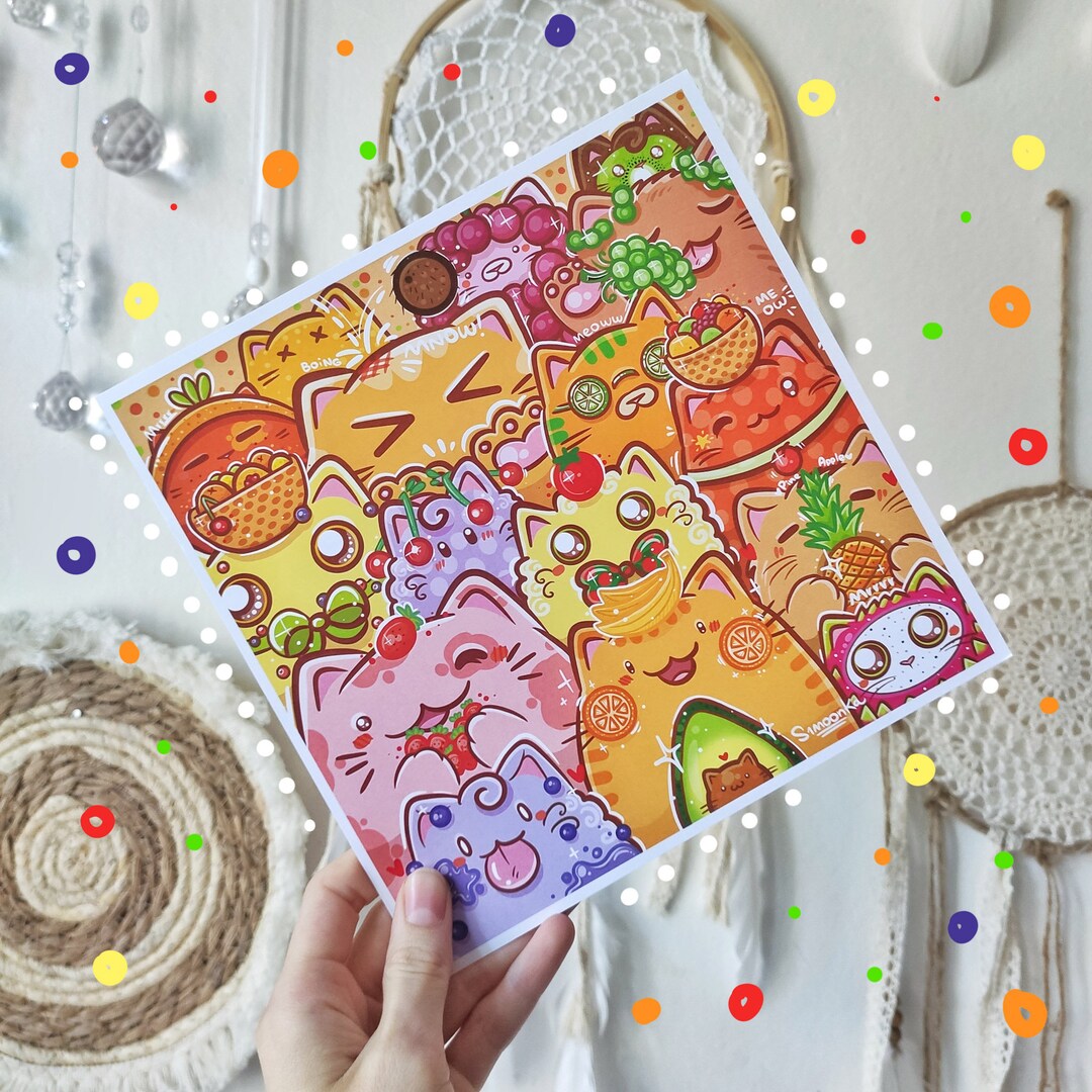 Bunch of Fruit Cats Art Print | Cute Art Prints | Cat Illustration ...