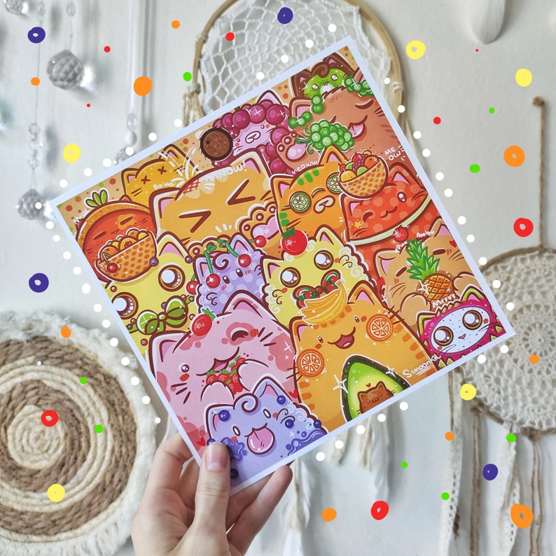 Bunch of Fruit Cats Art Print | Cute Art Prints | Cat Illustration ...