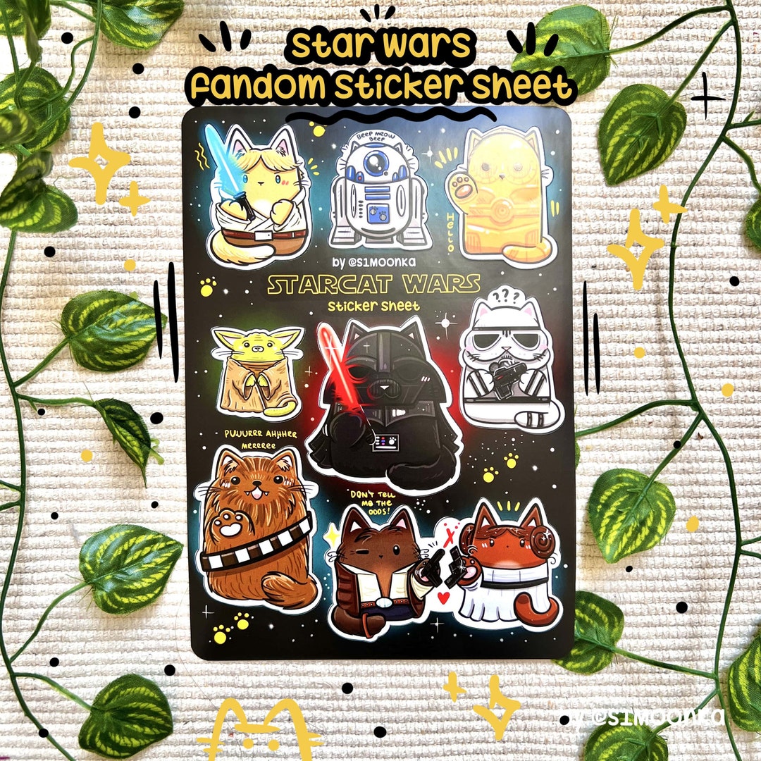 STARCAT WARS Fandom Sticker Sheet | Starwars | Cute Cat Sticker ...