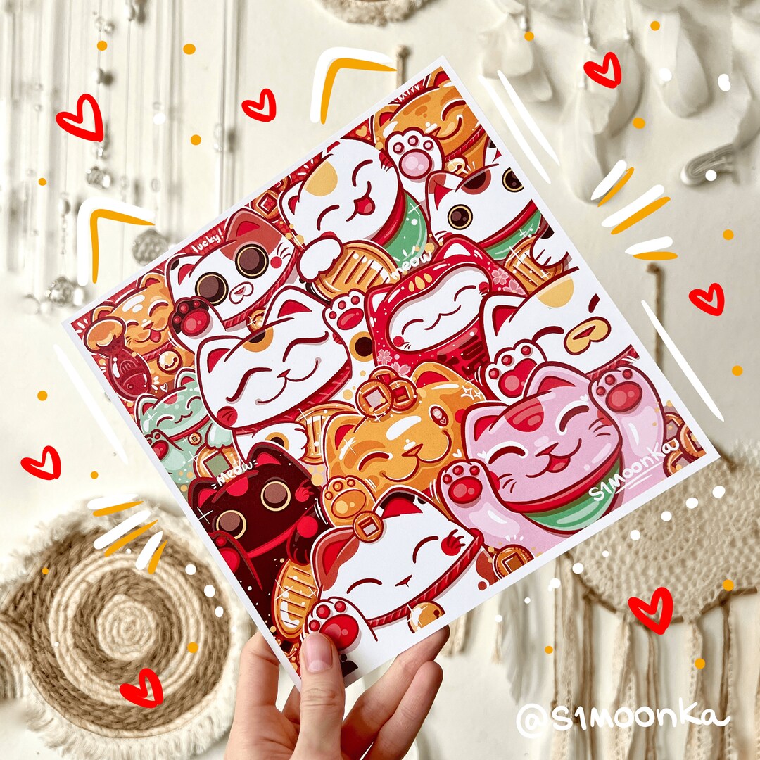 Bunch of Maneki Nekos Art Print | Cute Art Prints | Cat Illustration ...