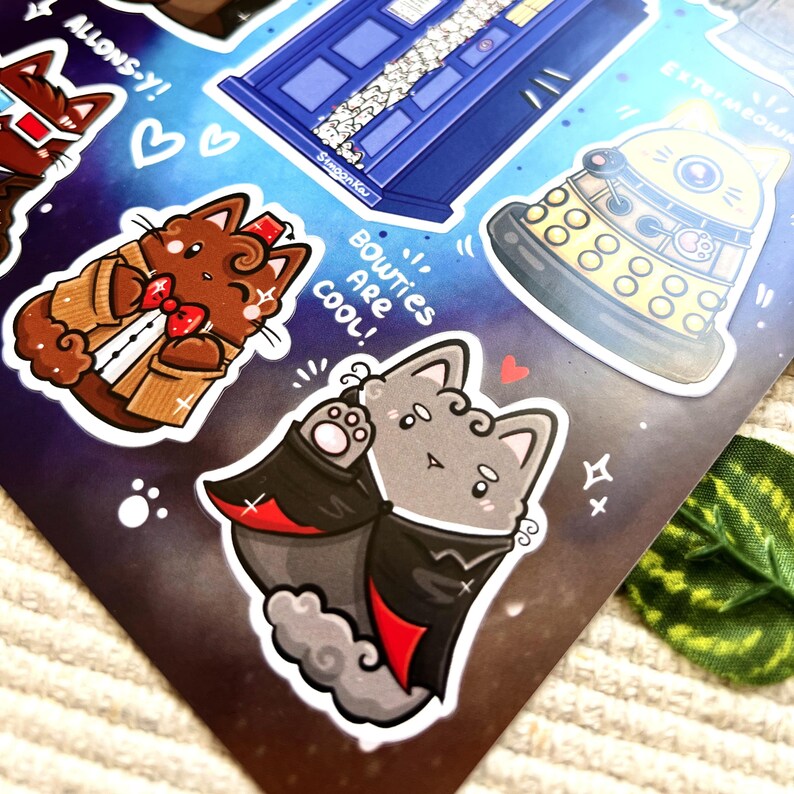 Doctor Who Cat Fandom Sticker Sheet: Kawaii Whovian Art - Etsy