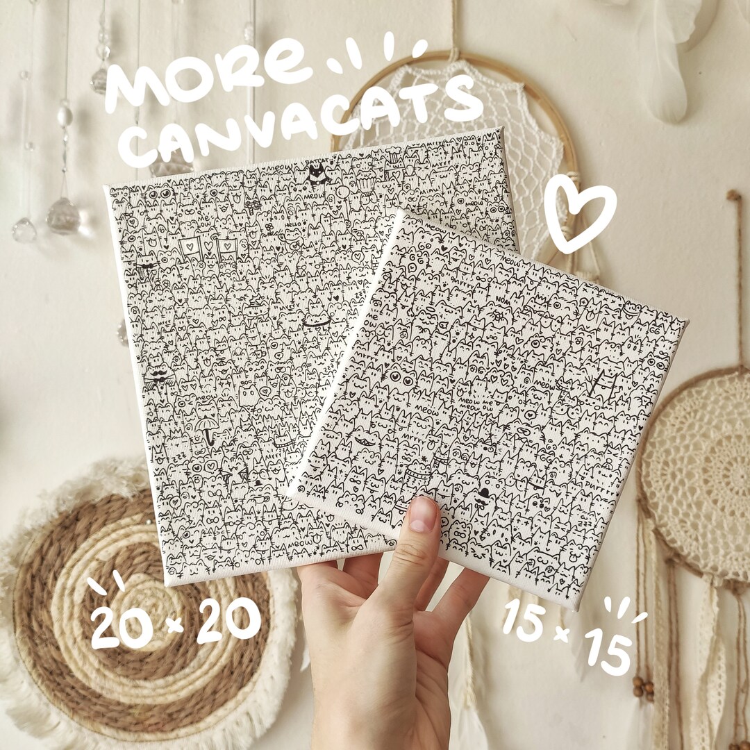 CANVACATS Cat Doodles on Canvas Canvas Drawing Cute Cat Doodle Kawaii ...