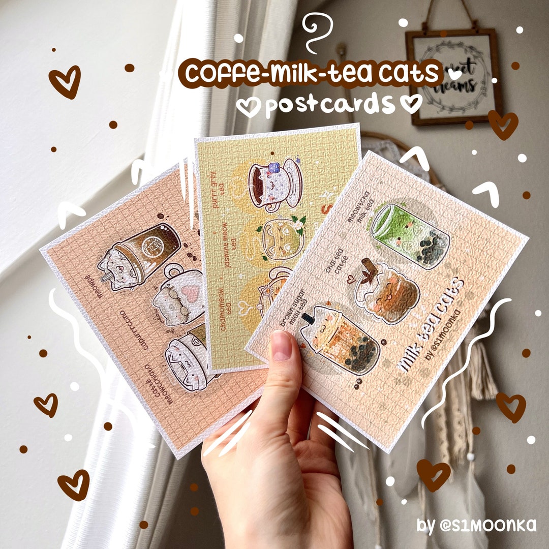 Coffee-milk-tea Cats Postcards | Post Card Size Print | A5 | Cute Art ...