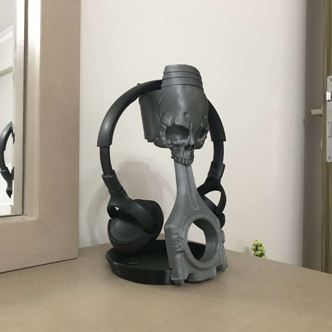 Skull Piston Headphone Stand With Receptacle / Made From Organic PLA ...